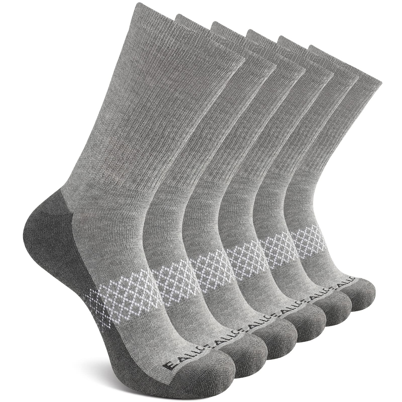 eallco Mens Crew Socks Athletic Work Calf Socks Running Long Socks With Cushioned Sole 6 Pairs