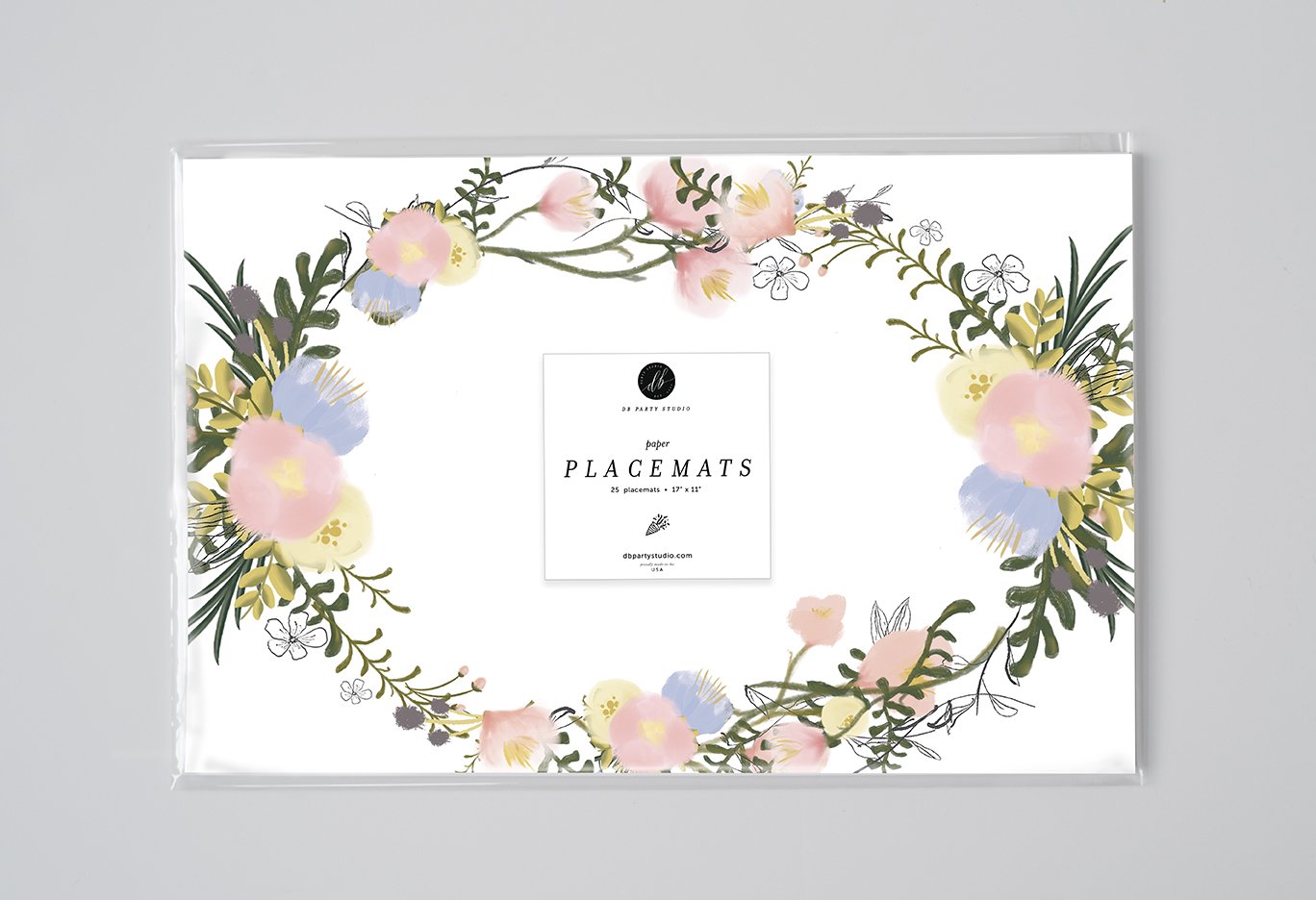 DB Party Studio 25 Pack Paper Place Mats for Baby Bridal Shower Graduation Birthday Parties Delicate Greenery & Floral Blooms Placemats Easy Cleanup Disposable Guest Table Settings Decor 17" x 11"