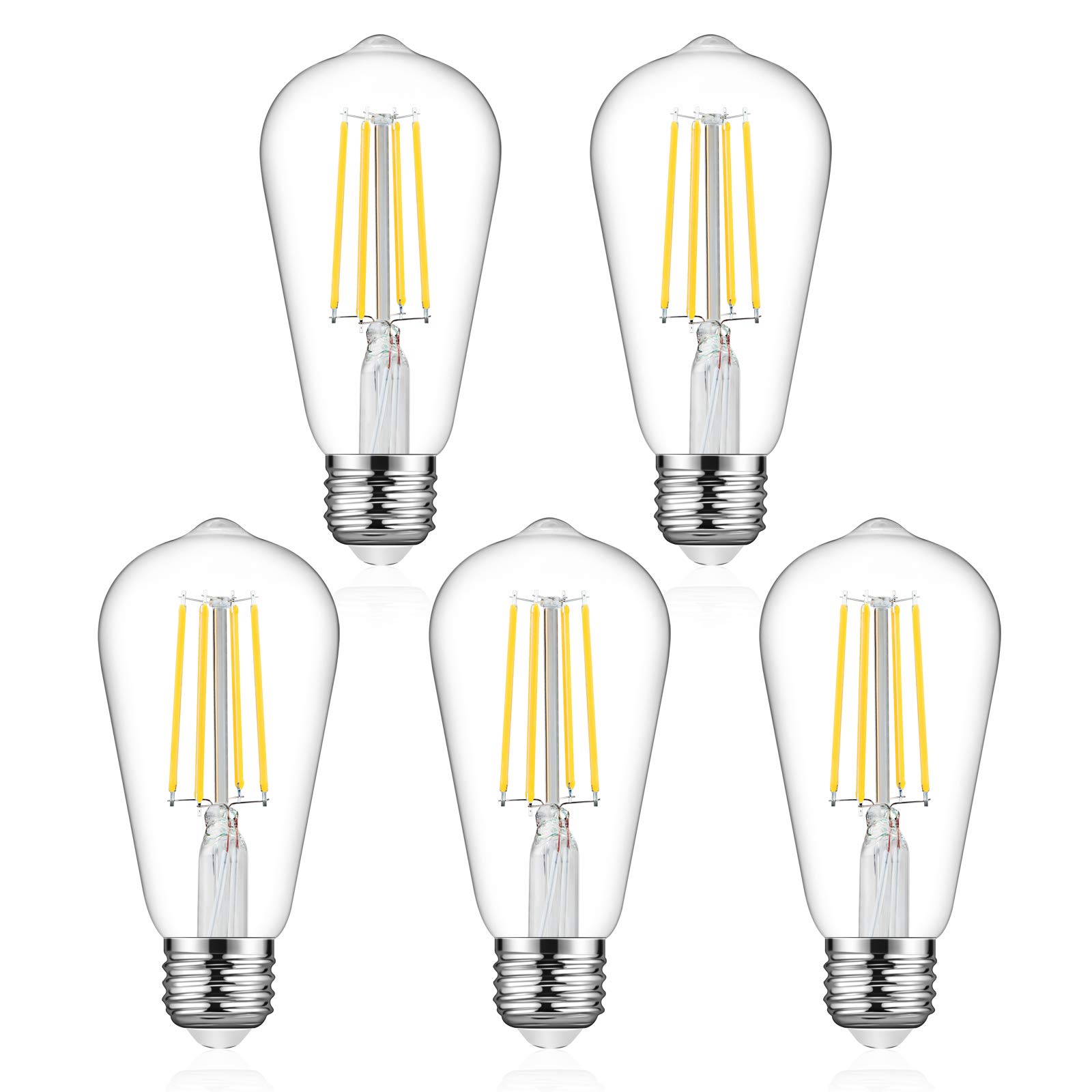 Defurhome Dimmable LED Edison Bulbs, 60W Equivalent, 700Lumens, Daylight White 4000K, 6W ST58 LED Filament Light Bulbs, Antique Style Light Bulb, E26 Medium Base, Pack of 5