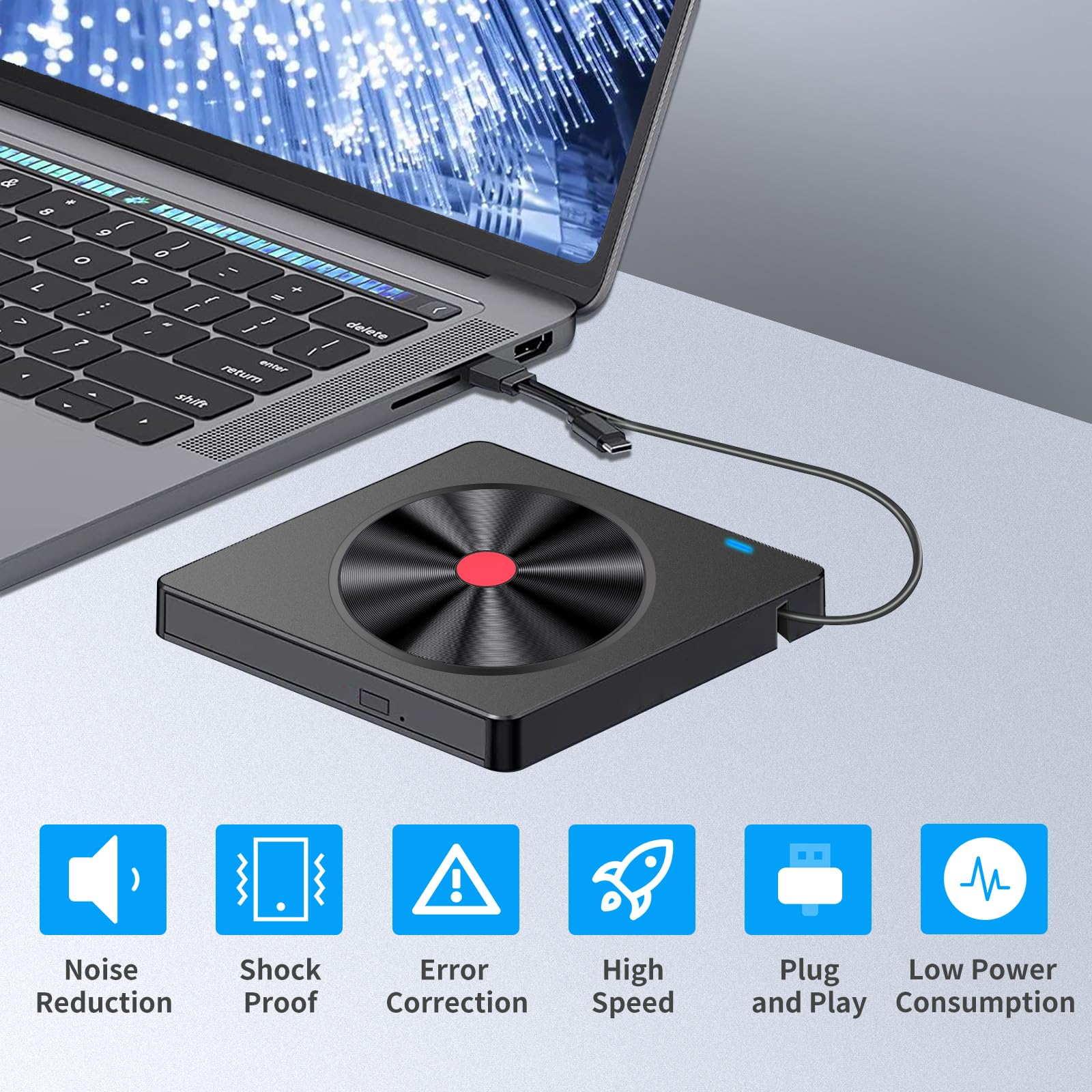 External CD/DVD Drive for Laptop, USB 3.0 Type-C CD Player Ultra Slim Portable CD DVD +/-RW External Optical Drive CD ROM Burner CD Reader Compatible with Laptop Desktop PC Windows Linux Mac OS