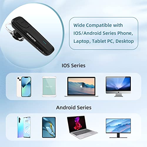 IDOERLEETEK Bluetooth Headset, S30 Bluetooth Earpiece Wireless Handsfree V5.1 Ultralight with Microphone 16 Hours Driving Headset Compatible with iPhone Android Cell Phone Laptop Tablets - Black