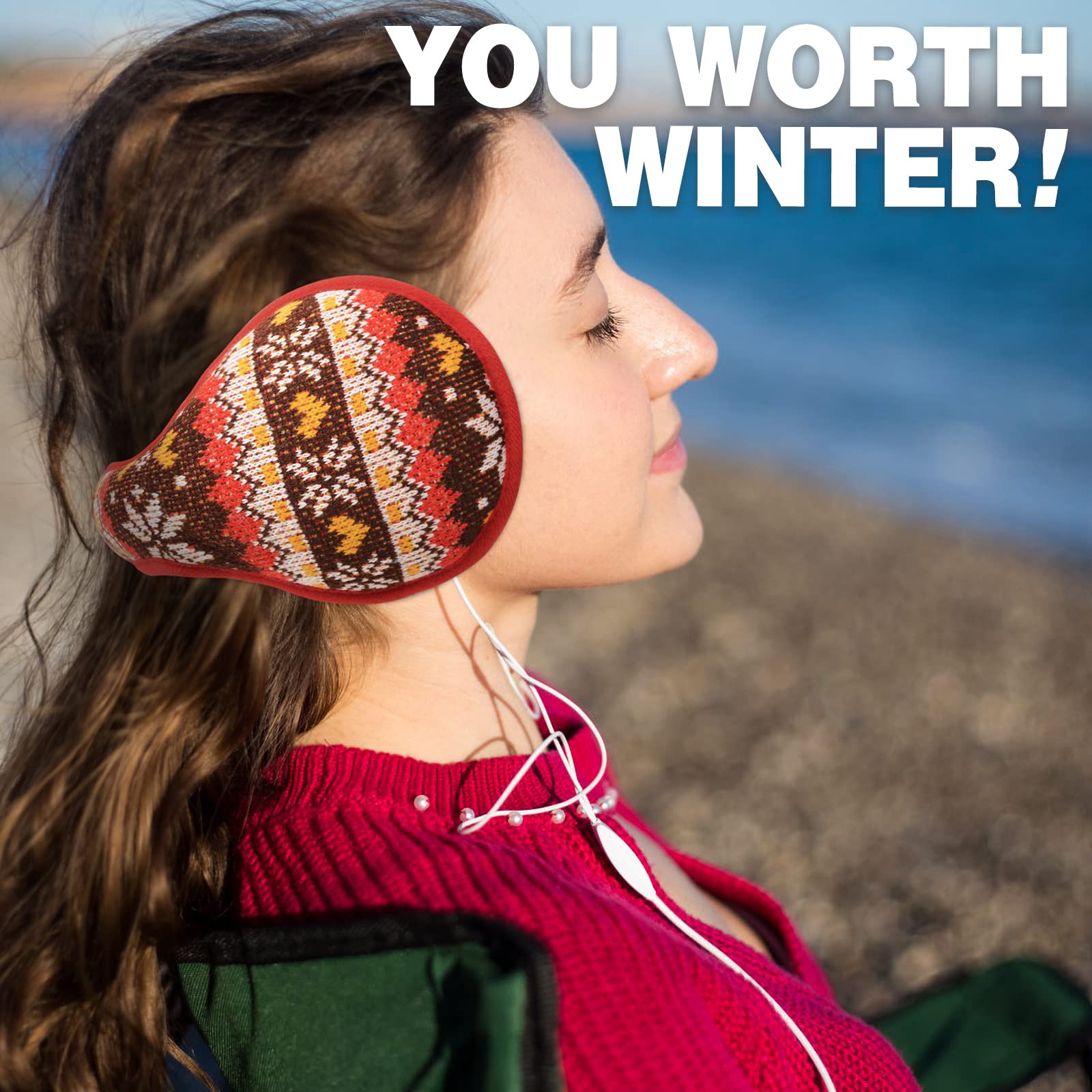 CUIMEI Knit Ear Muffs for Winter Women Men, Fleece Ear Warmer for Cold Weather, Behind the Head Adjustable Earmuffs