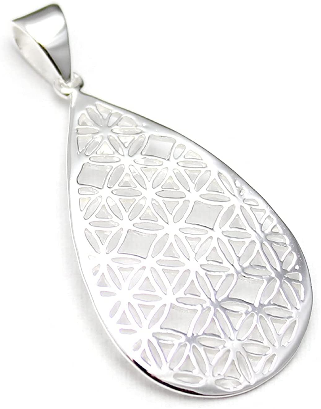 COSUMOSU flower of life Sacred Geometry Tear Drop 925 Sterling Silver Pendant