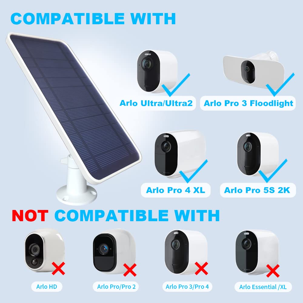 DIANMU Solar Panel for Arlo Ultra/Ultra 2/Pro 3 Floodlight/Pro 4 XL/Pro 5S 2K Spotlight Camera (Not for Arlo Pro3/Pro4) with 13 FT Magnetic Charging Cable and Aluminium Alloy Adjustable Mount (2 Pack)