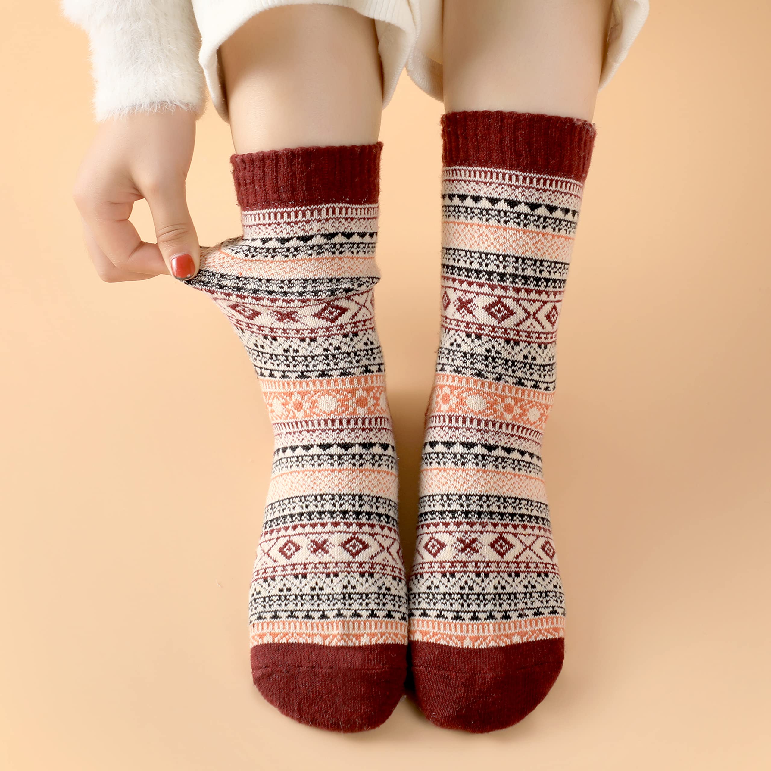 clubone 5 Pairs Wool Socks - Cozy Athletic Socks Wool Socks for Women Knit Crew Socks Hiking Socks Mens Winter Socks Boot Long Socks