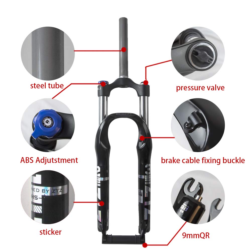 DBoy 26 inch Mountain Bike Front Fork Aluminum Alloy Shock Absorber Spring Front Suspension Fork Suspension Fork Steerer 100mm Manual Lockout QR 9mm (Black 29inch)