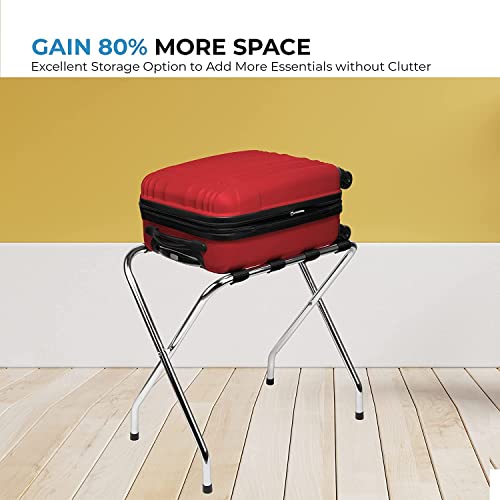 USTECH X-Shape Single Tier Foldable Luggage Rack with Nylon Straps & Rubber Feet for Added Stability | Metal Stand or Temporary Shoe Rack for Guest Room Storage | Perfect for Small Spaces