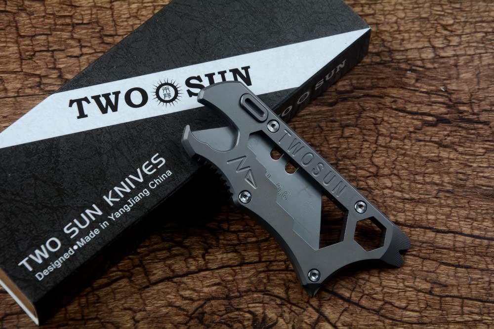 Twosun TS149 EDC Cutting Utility Multi Knife Carbon Steel Blade Titanium Handle