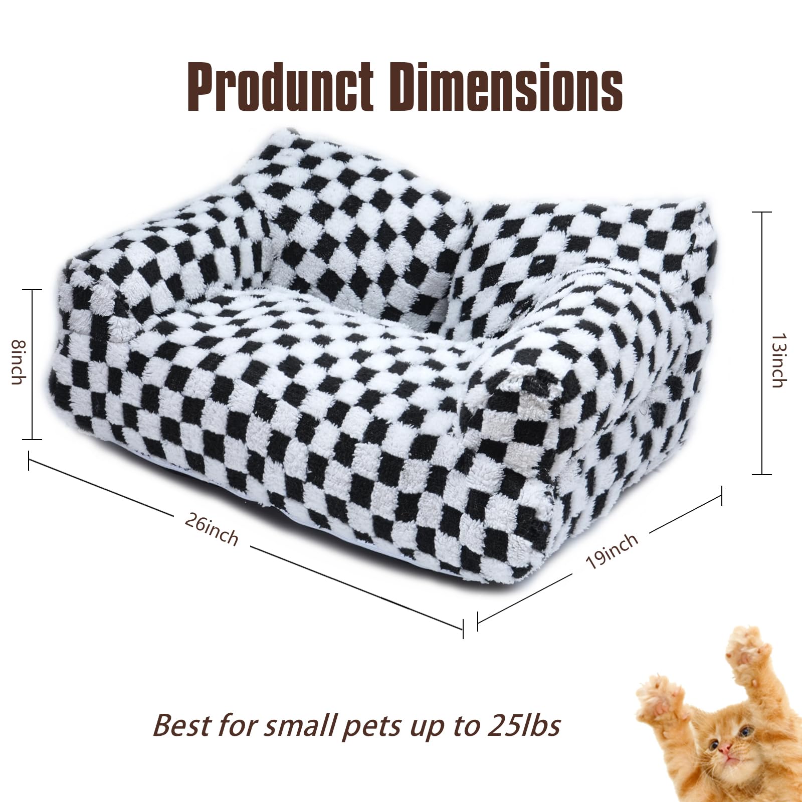 FORMYCATIE Pet Couch Bed, Washable Cat Beds for Medium Small Dogs & Cats up to 25 lbs, Soft Calming Cat Sofa Beds for Indoor Cats Anti-Slip Bottom,Fluffy Cat Couch (White)