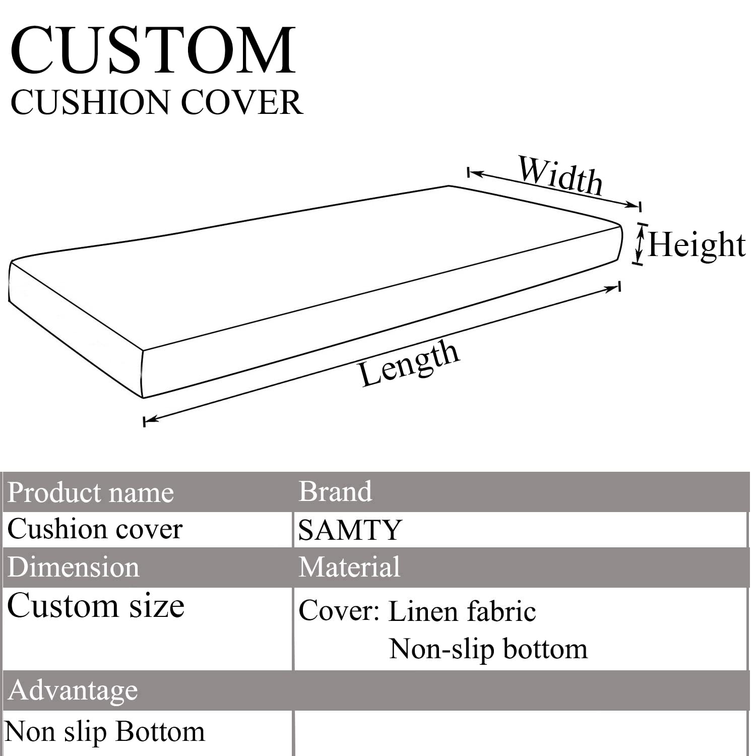 Custom Size Bench Cushion Cover Indoor Window Seat Cushions Non Slip Rectangle Kitchen Settee Pad Slipcovers (only Cover)
