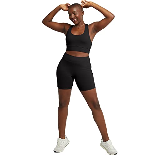 Hanes Women's Stretch Bike Cotton Athletic Inseam Shorts Coat, Black, XX-Large