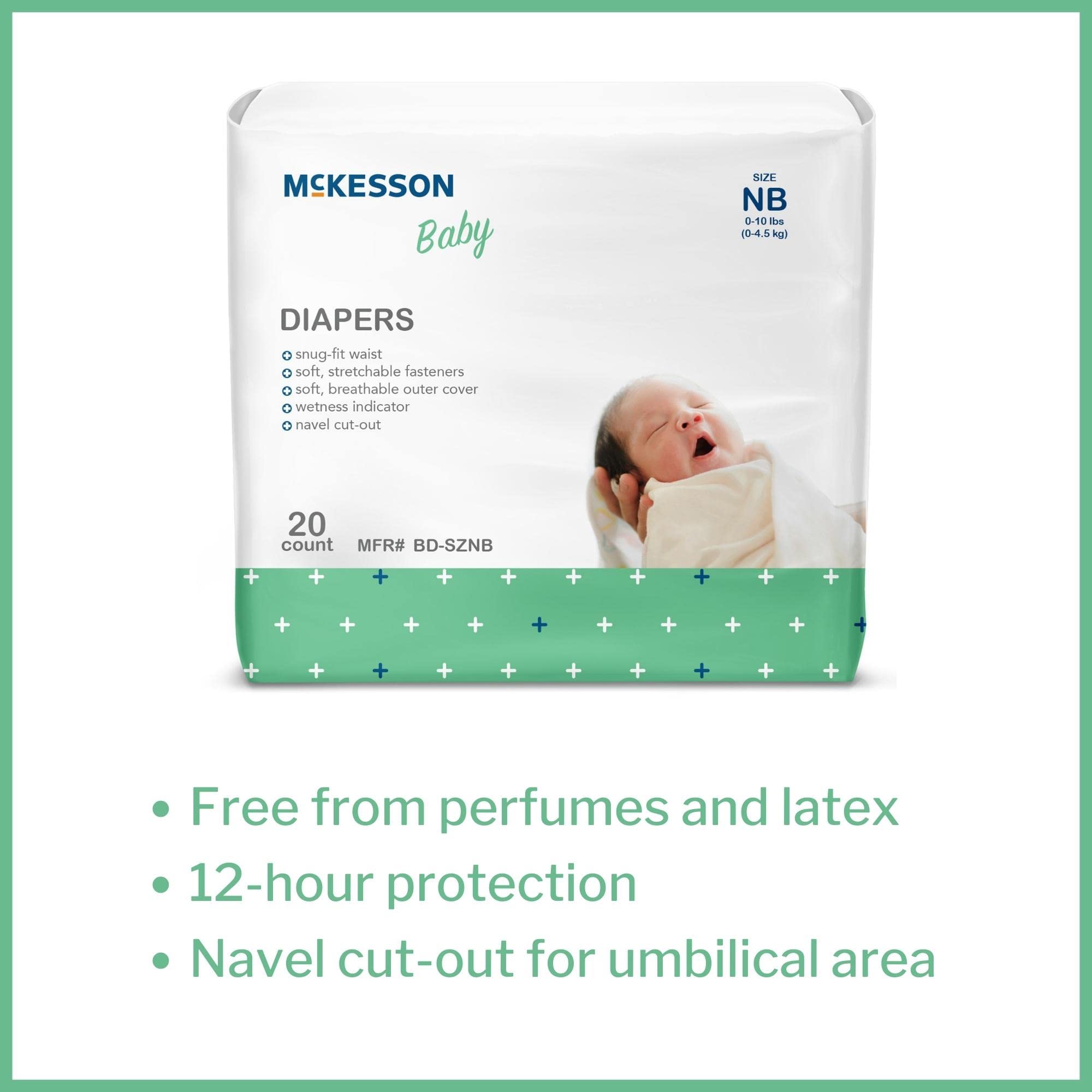 McKesson Baby Diapers for Newborns - Disposable, Breathable, Navel Cut-Out - 0 to 10 lbs, 20 Count, 6 Packs, 120 Total