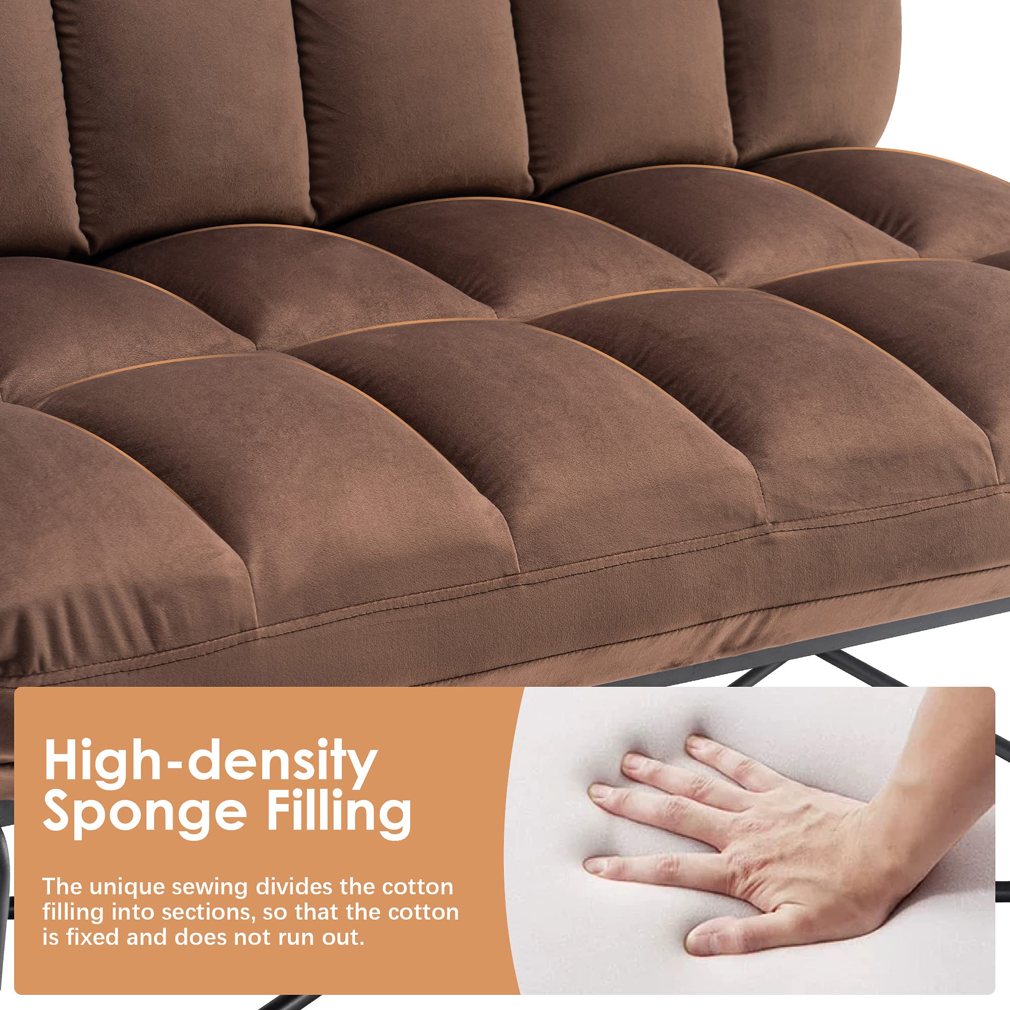 MCombo Loveseat Sofa Couch, Mid-Century Velvet Armless Settee, 2-Seater Upholstered Bench for Living Room Bedroom 4018 (2 Sets Brown)