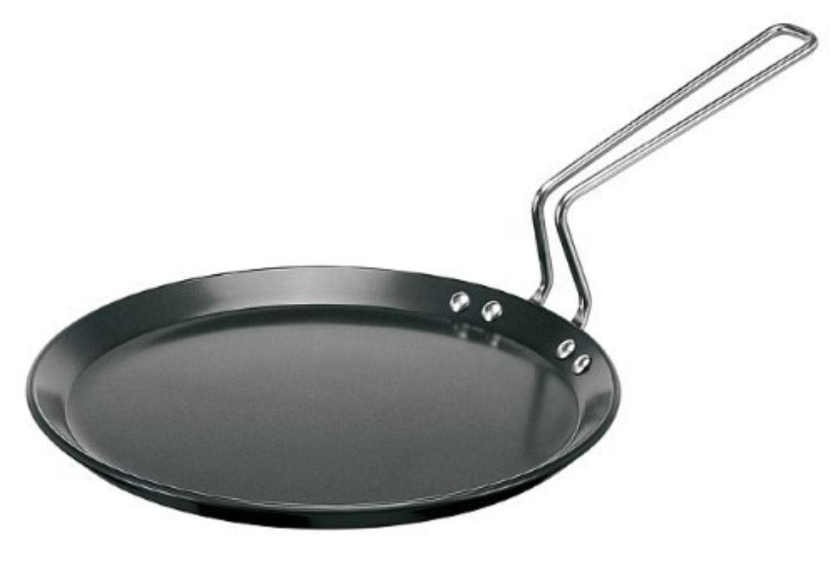 Futura Hard Anodised Flat Tava Griddle, 10-Inch, 4.88mm with Steel Handle, Black
