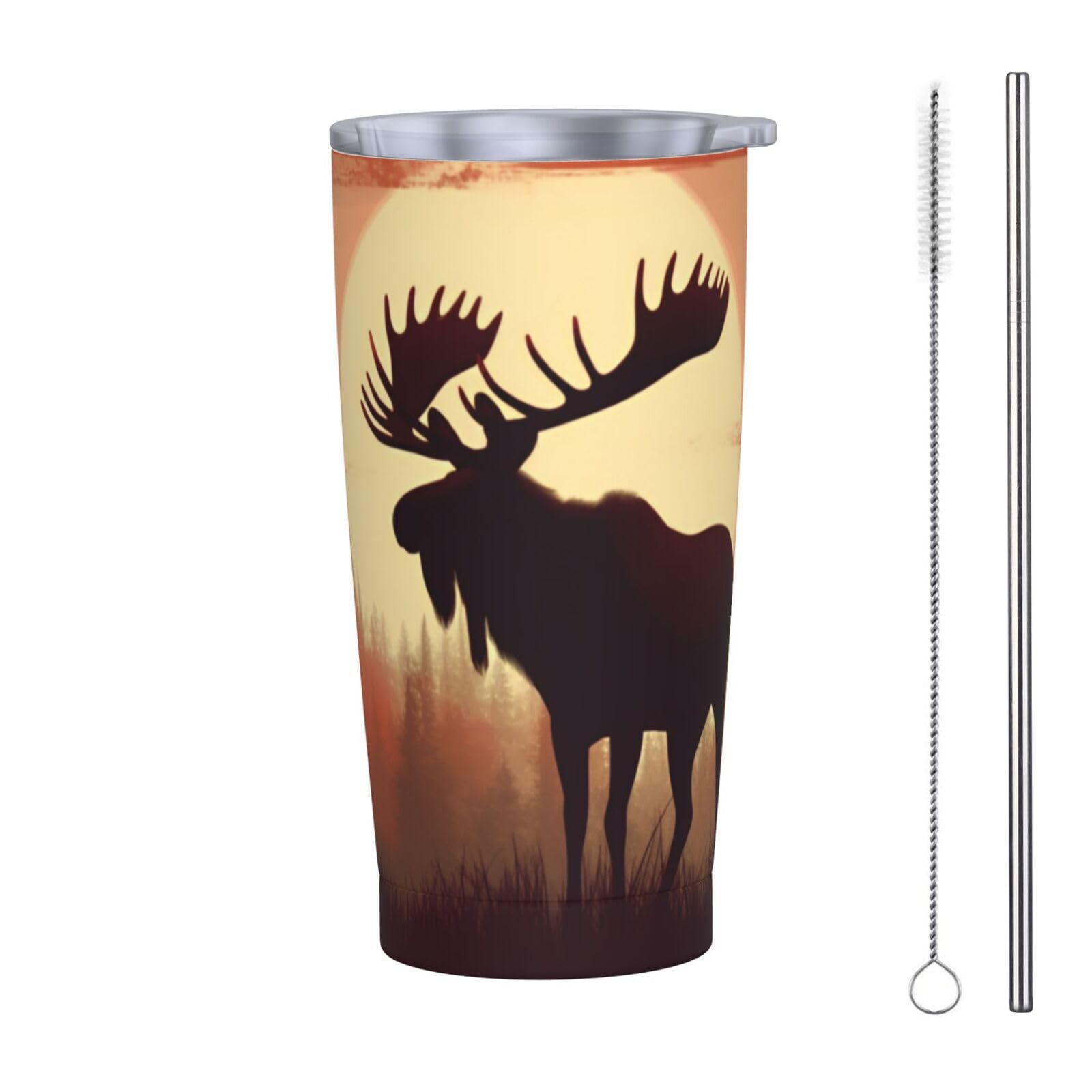 Dujiea 20oz Tumbler With Lid And Straw, Wild Moose Nature Landscape Vacuum Insulated Iced Coffee Mug Reusable Travel Cup Stainless Steel Water Bottle