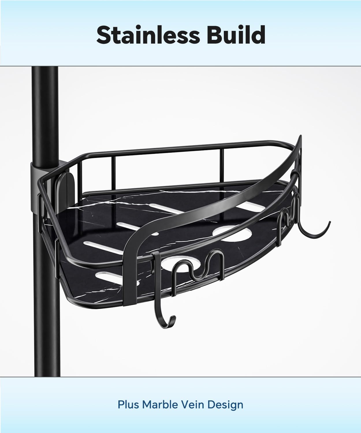 EUHOME Shower Caddy Tension Pole, Corner Shower Caddy Tension Rod 4 Adjustable Shelves Standing Shower Caddy for Bathroom Organizers Storage, Black