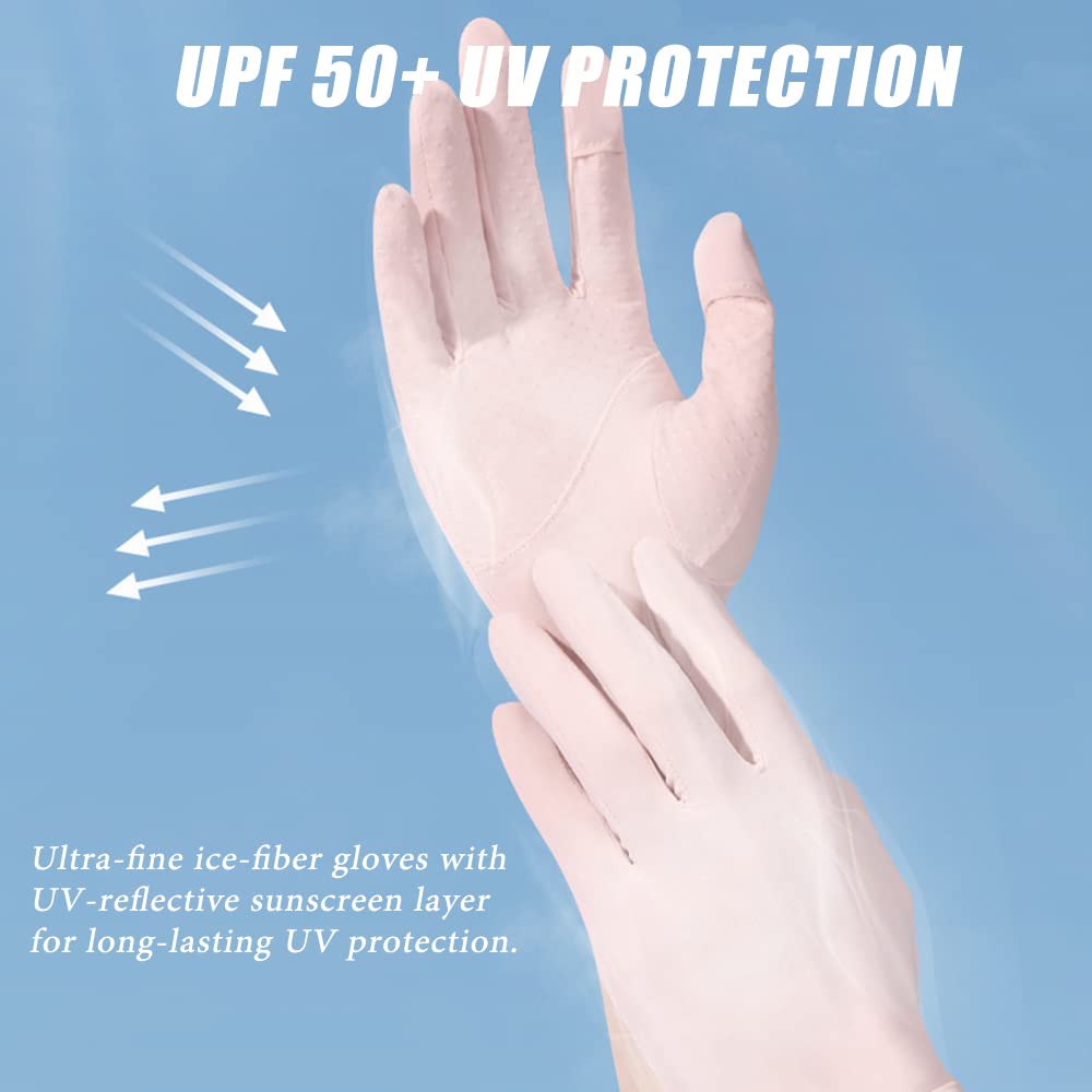 CURELIX UV Sun Protection Gloves for Women, Fullfinger Touchscreen UPF 51+ Sunblock Gloves for Driving, Cycling, Golf, Hiking [Ultra Thin] [Cooling Ice Silk Fabric], Blue