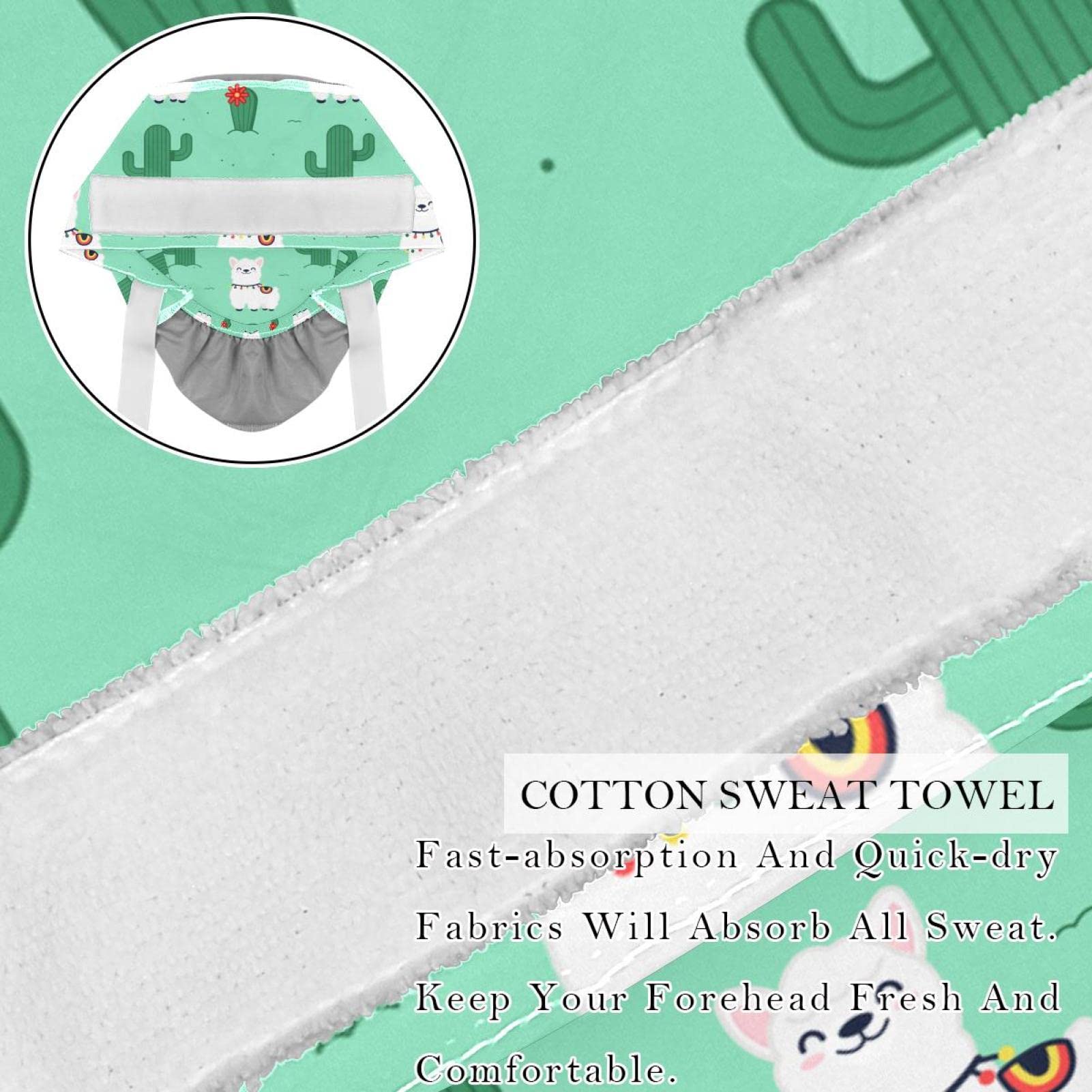 Cute Llama Alpaca Cactus Flower Working Caps with Buttons & Sweatband, Adjustable Scrub Hats for Women, Multicolor