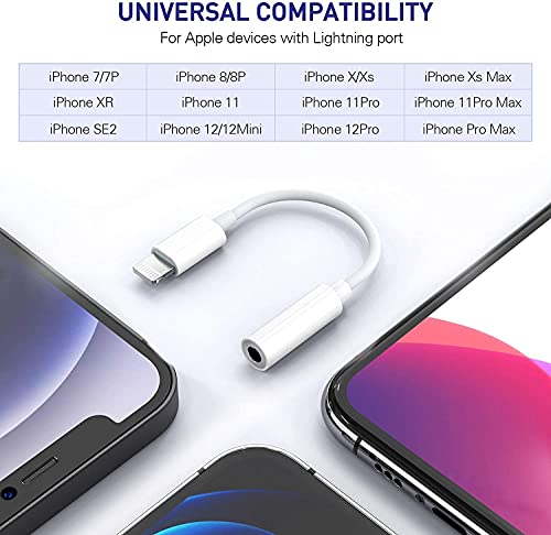 iPhone Headphone Jack Adapter, 2 Pack Lightning to 3.5 mm Earbuds Converter Aux Earphones Cable Audio Connector Cord Compatible with iPhone 12/SE/11/XR/Xs/X/8/iPad/iPod