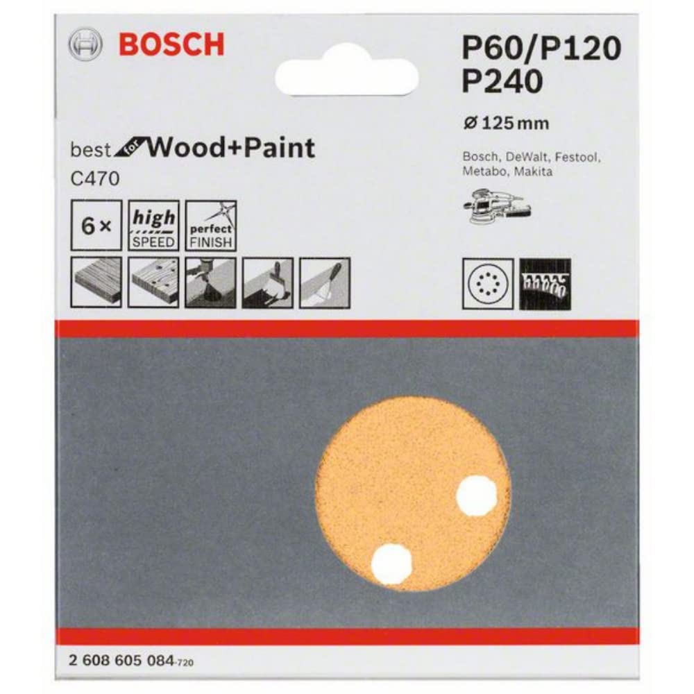 Bosch Professional 2608605084 Wood+ Velcro 8 hole125x8 G60/120/240