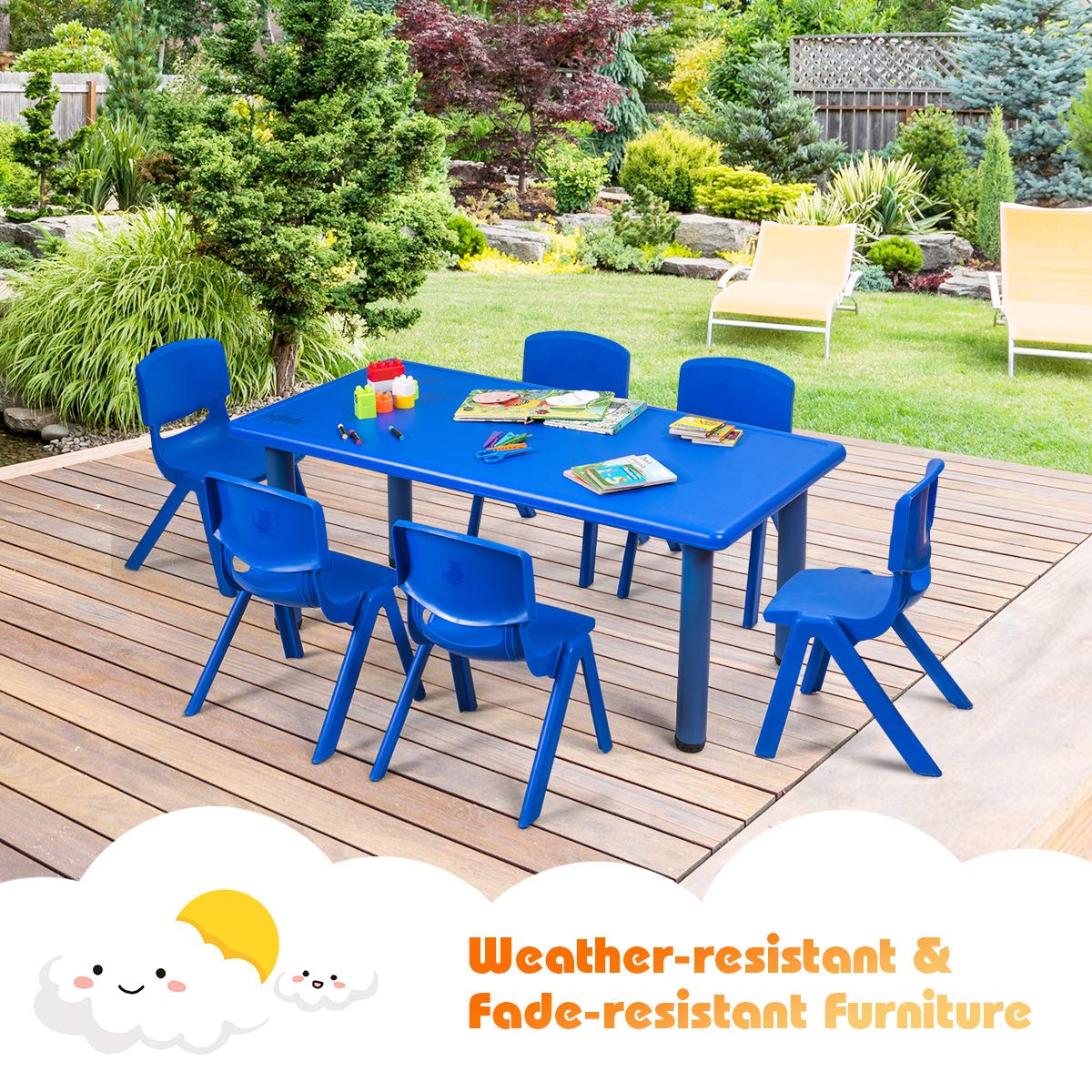 Costzon 47 x 23.5 Inch Rectangular Kids Table, Children School Activity Table for Reading Drawing Dining Playing, Multifunctional Plastic Table w/Steel Pipe, Toddler Furniture for Boys & Girls (Blue)