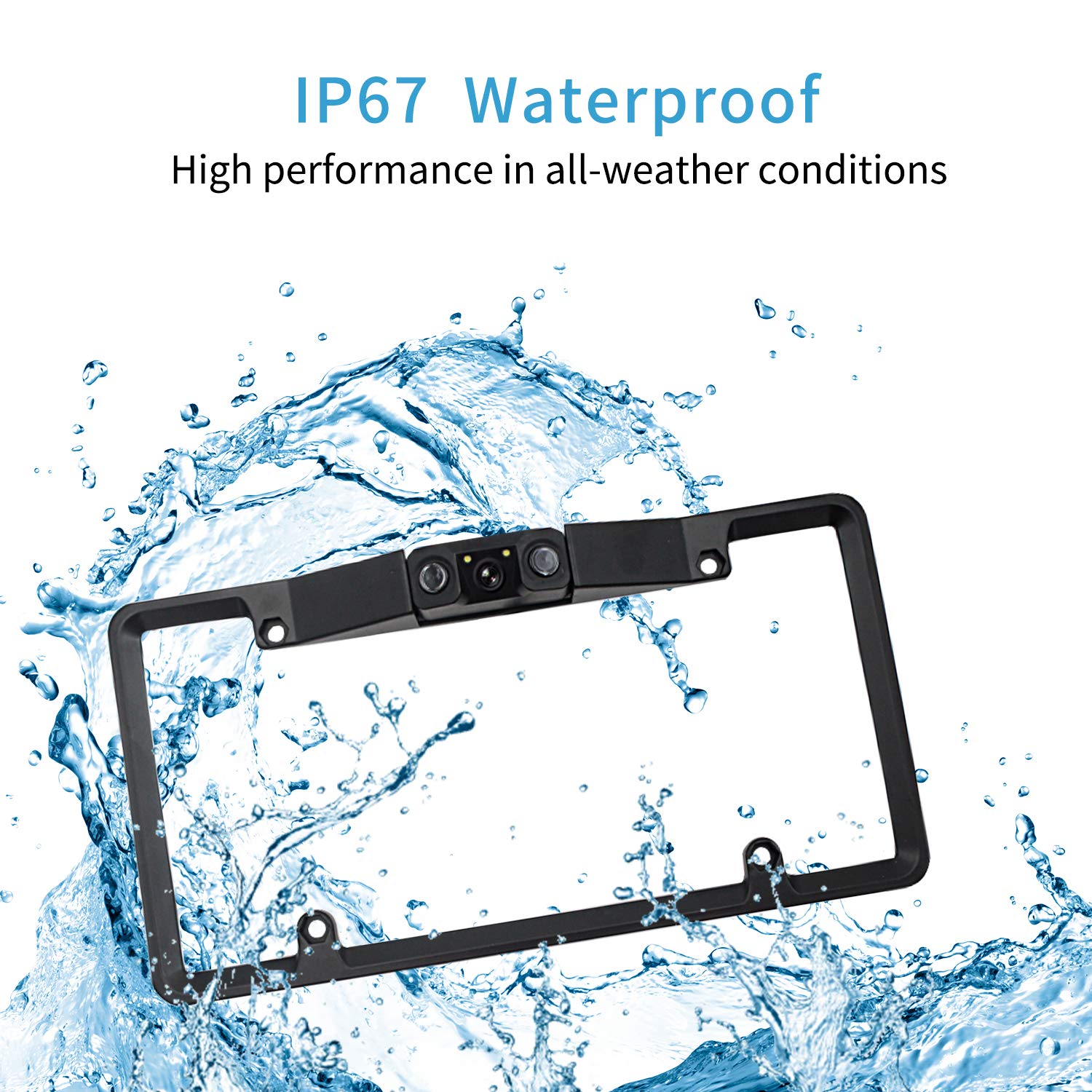 BY-J License Plate Frame with Car Reverse Backup Radar System, Parking Detector Monitor with Radar Sensor, 170 Degrees Night Vision Rear View Backup Camera, Parking Sensor Kit, for Car Pickup SUV
