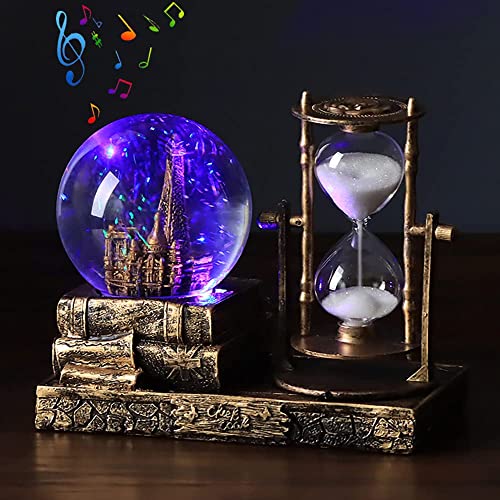 LED Music Crystal Snow Globe Home Decoration for Living Room Bedroom Book Shelf TV Cabinet Desktop Decor Statue Figurine Table Centerpieces Ornaments(A - Brass)