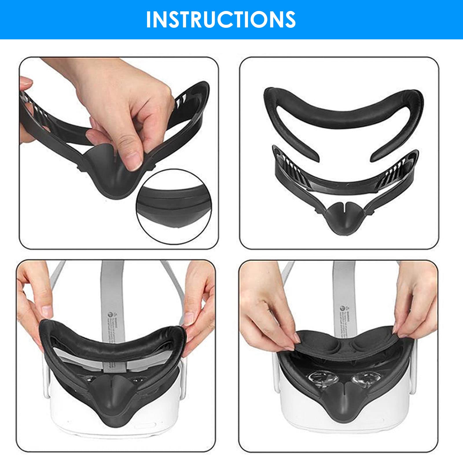 Controller Grill Cover for Oculus Quest 2 Accessories, Silicone Protective Case Set for Meta VR, Protective Lens Cover, Face Cover, Soft Shell Skin (Black, Foam)