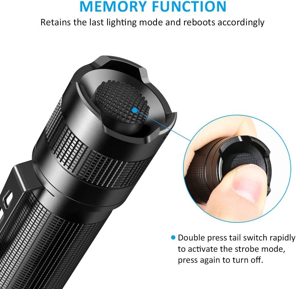 BYBLIGHT Rechargeable Flashlight, LED Tactical Flashlight, 800 Lumens Super Bright Pocket-Sized LED Torch with Clip, IP67 Water Resistant, 5 Modes for Camping, Hiking, Emergency & ED