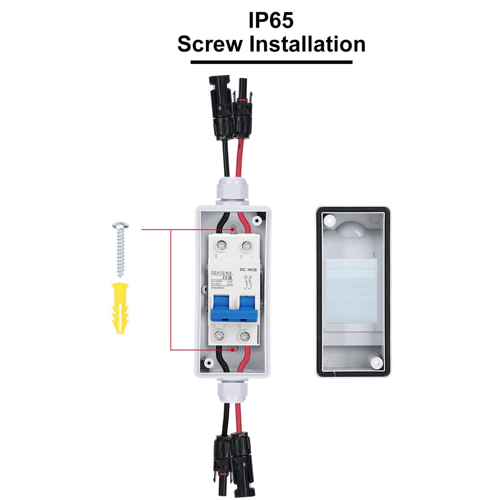 DC Miniature Circuit Breaker, 2 Pole 1000V 63Amp Isolator for Solar PV System, DIN Rail Mount Chtaixi DC Disconnect Switch Solar Disconnect Switch with Outdoor IP65 Waterproof Box