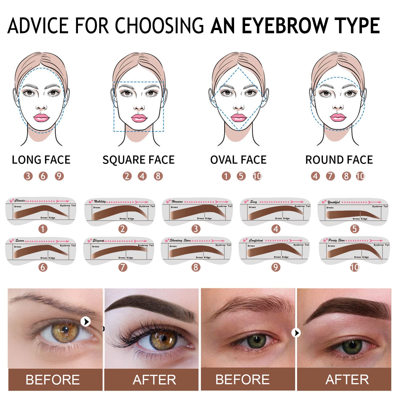 Eyebrow Stamp Stencil Kit, Waterproof Brow Definer Powder Stamp Long Lasting, Eyebrow Tattoo Stencils with Brush and Trimmer