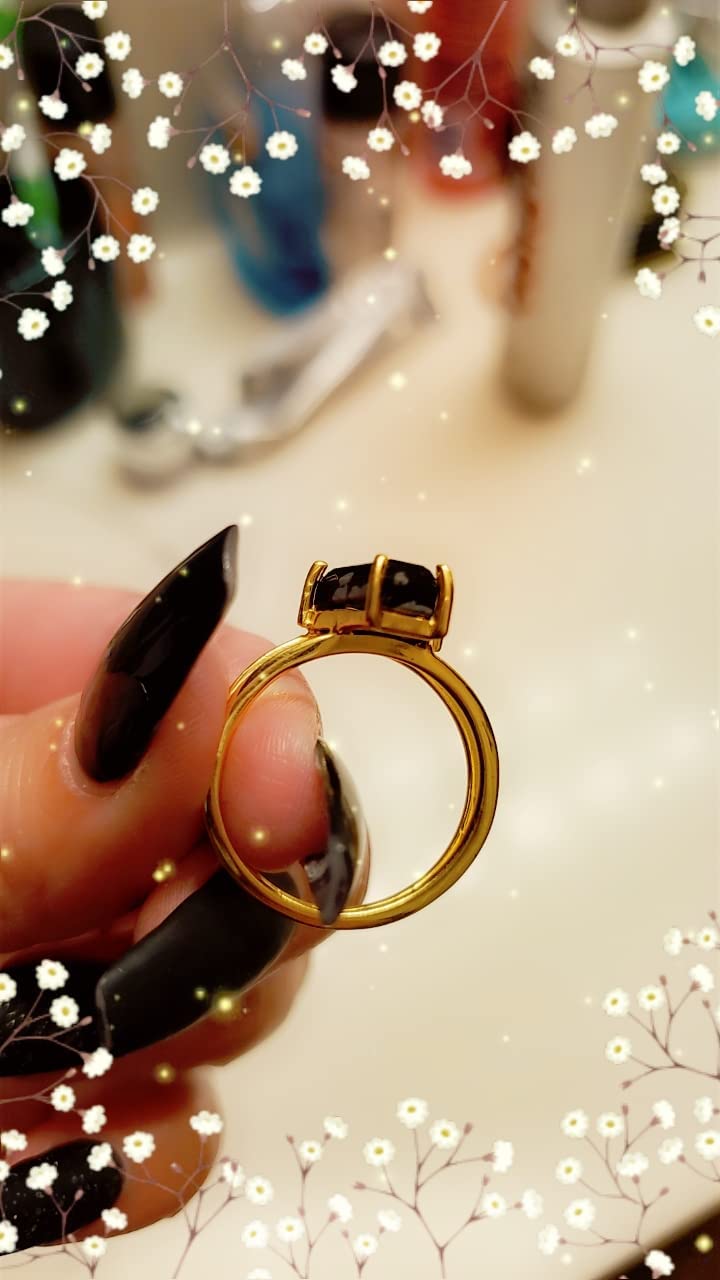 DHRUVANSH CREATIONS Snowflake Obsidian Coffin Shape Ring, Stackable Ring, Oddity Jewelry, Sacral Chakra, Halloween Ring, Dainty Coffin Ring, Gothic, Protection (7.5)