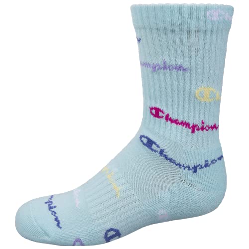Champion unisex child Kids' Multipacks Socks, Crew Multi Script - Dark Blue, 9 7 US