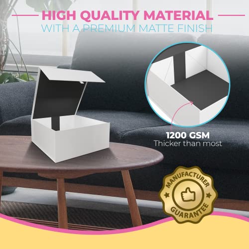 Kiniu 1 Pack White Gift Boxes with Lids for Presents - Collapsible Magnetic Closure Box for Bridesmaid Proposal, Groomsman, Wedding, Birthday, Shirt Gift Box - 9.25x9.25x3.75 Inches