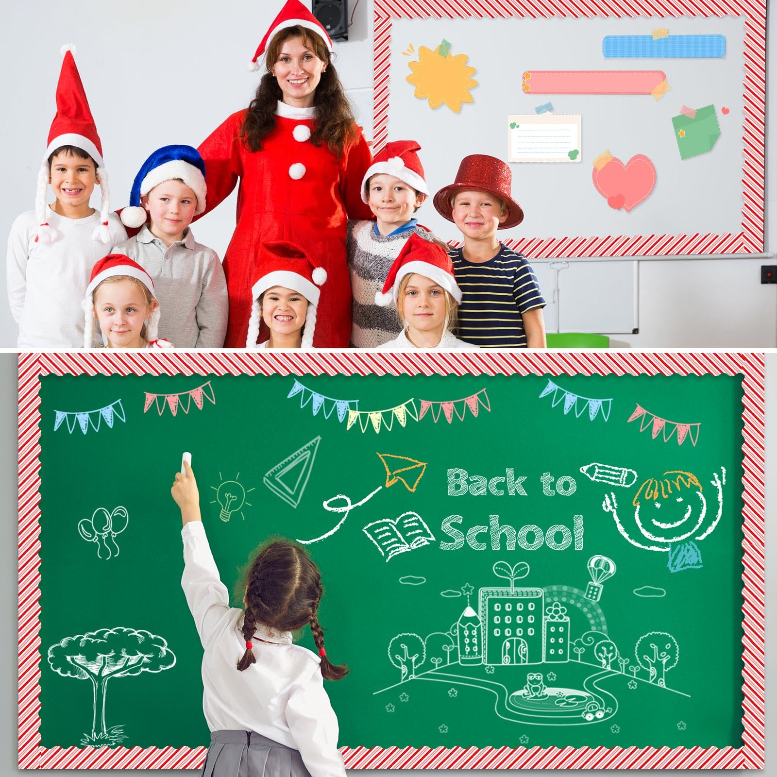 Christmas Candy Cane Border 68.9 Feet Bulletin Board Border Butterflies Flowers Bee Space Inspirational Cute Border for Classroom Bulletin Boards Chalkboard Wall Decor