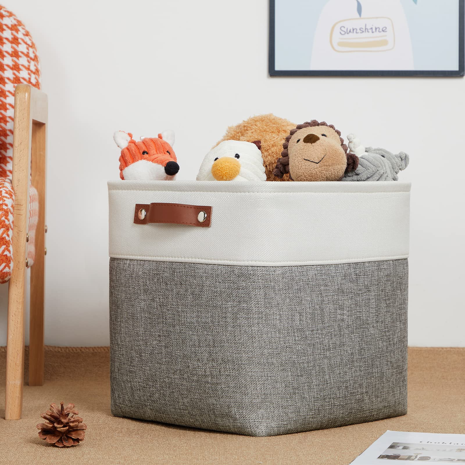 DULLEMELO Collapsible Bundle Baskets 4 Cube Baskets 12"x12"x12" + 6 Small Baskets 11.8"x7.9"x5.1"(White&Grey)