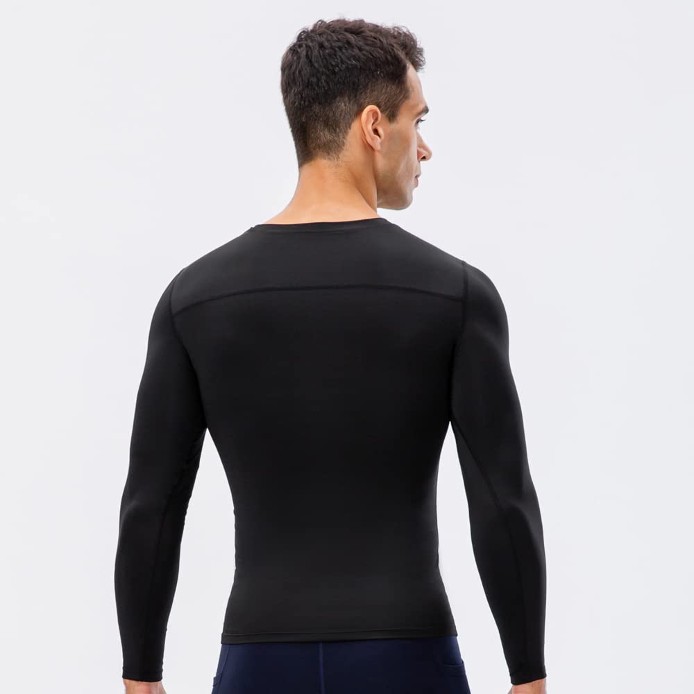 EARGFM Men's Athletic Long Sleeve Compression Shirt Gym Running Baselayer Quick Drying T-Shirts High Elastic Tops 2 Packs