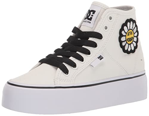 DC Women's Manual Hi Platform Skate Shoe, White/Black/Flower, 5