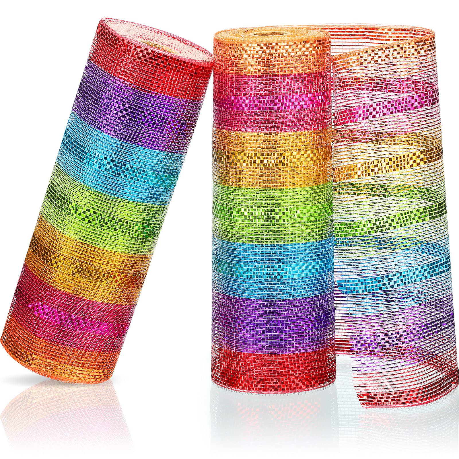 Christmas Deco Mesh Wreath Supplies Deco Mesh 10 Inch Ribbon Poly Mesh Ribbon Colorful Metallic Mesh Ribbon for Christmas Tree Party Wedding Garland,10 Inch x 30 Feet (2 Rolls)