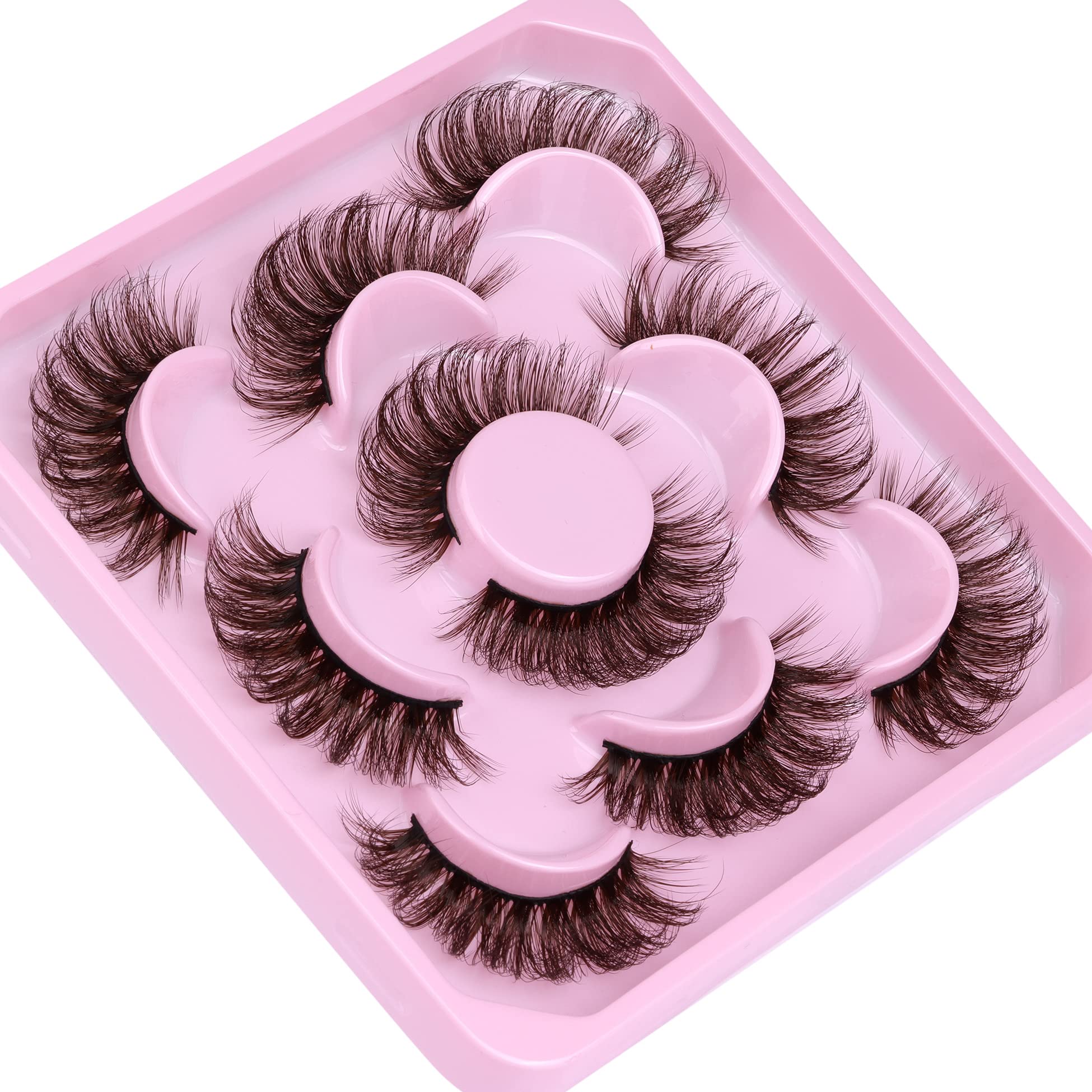 Eyelashes Russian Strip Lashes Mink Natural Eyelashes Fluffy Volume Colored Brown Lashes False Eyelashes 20mm Long Soft D Curl Lashes Pack by Newcally