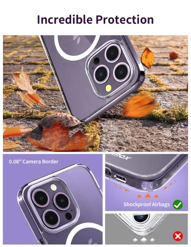 MOMAX Magnetic Phone Case, Clear Hybrid Lite Magsafe Case for iPhone 14 Pro Max, Slim Magnet Phone Case with Anti-Scratch,Shock,Drop Protection, Non Yellowing 14 Pro Max Case with Magnet, Clear