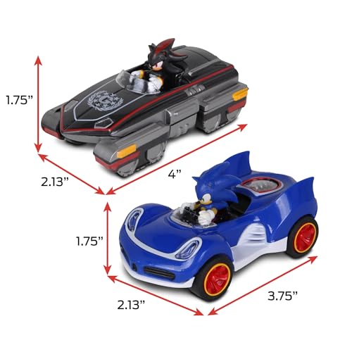 NKOK Sonic Transformed All-Stars Racing Pull Back Action: Shadow and Sonic Hedgehog, Two Vehicles, Video Game Legends, No Batteries Required, Pull Back β Release - and Watch it go