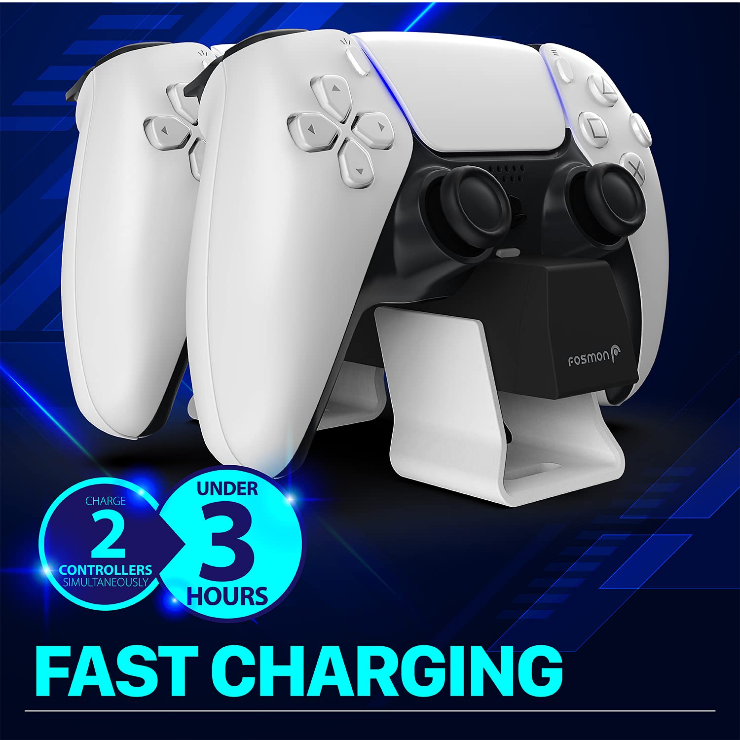 Fosmon Dual Charging Station for PS5 DualSense Wireless Controllers - Black/White