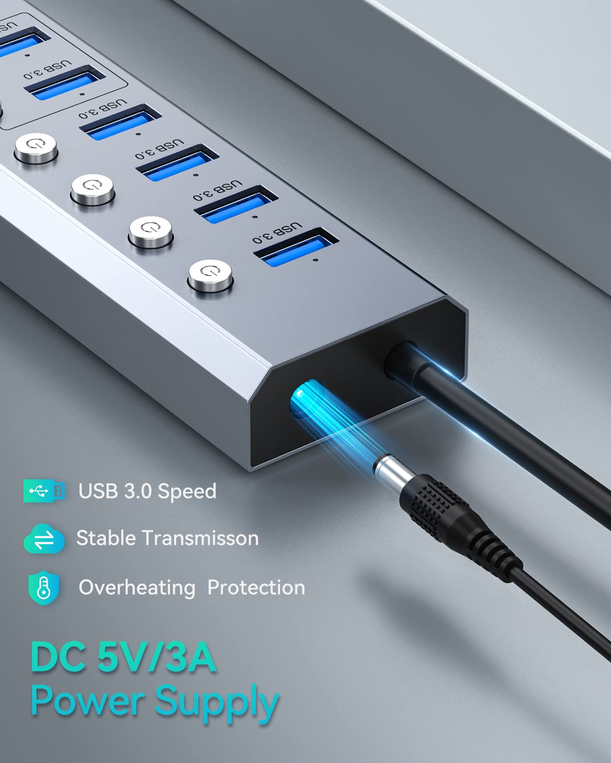 Powered USB 3.0 Hub, Elecife 8-Port Powered USB Hub, Aluminum USB Splitter with 6 USB 3.0 Data Ports, SD/TF Card Readers, Individual On/Off Power Switches and 5V/3A Power Adapter (42 inch)