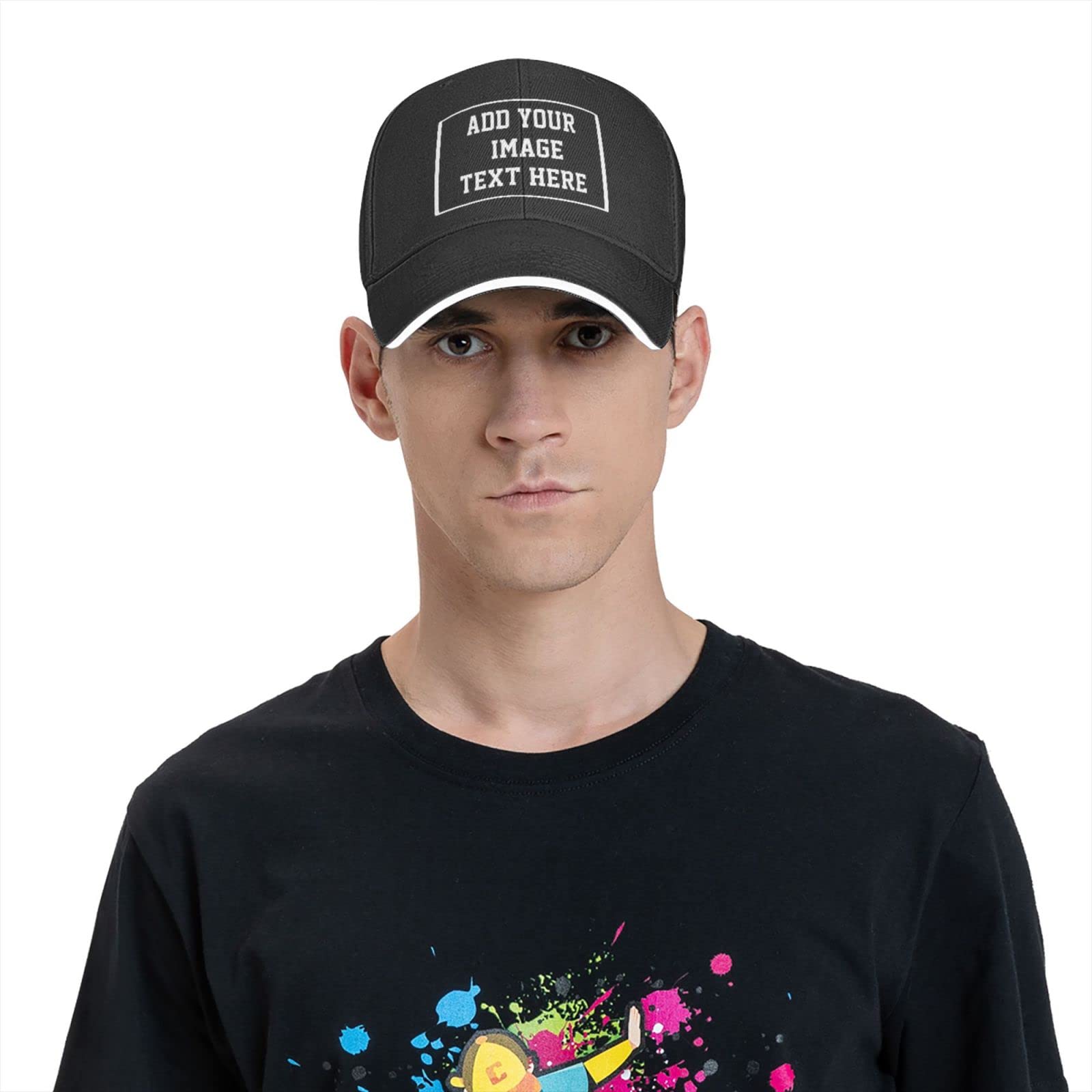 Custom Hats for Men Design Your Own Personalized Text Photo Logo Baseball Hat Unisex Sun Cap Black, One Size