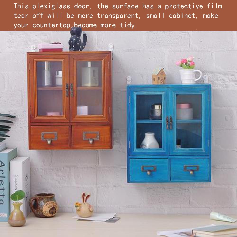 RZGZKLSH Rustic Vintage Mini Wood Counter Top Cabinet, Wall Mount Pine Display Case, Medicine Cabinet, Cabinet That Sits on Countertop-Floating Shelf Cabinet Organization12 x4.7"x14"(Brown)