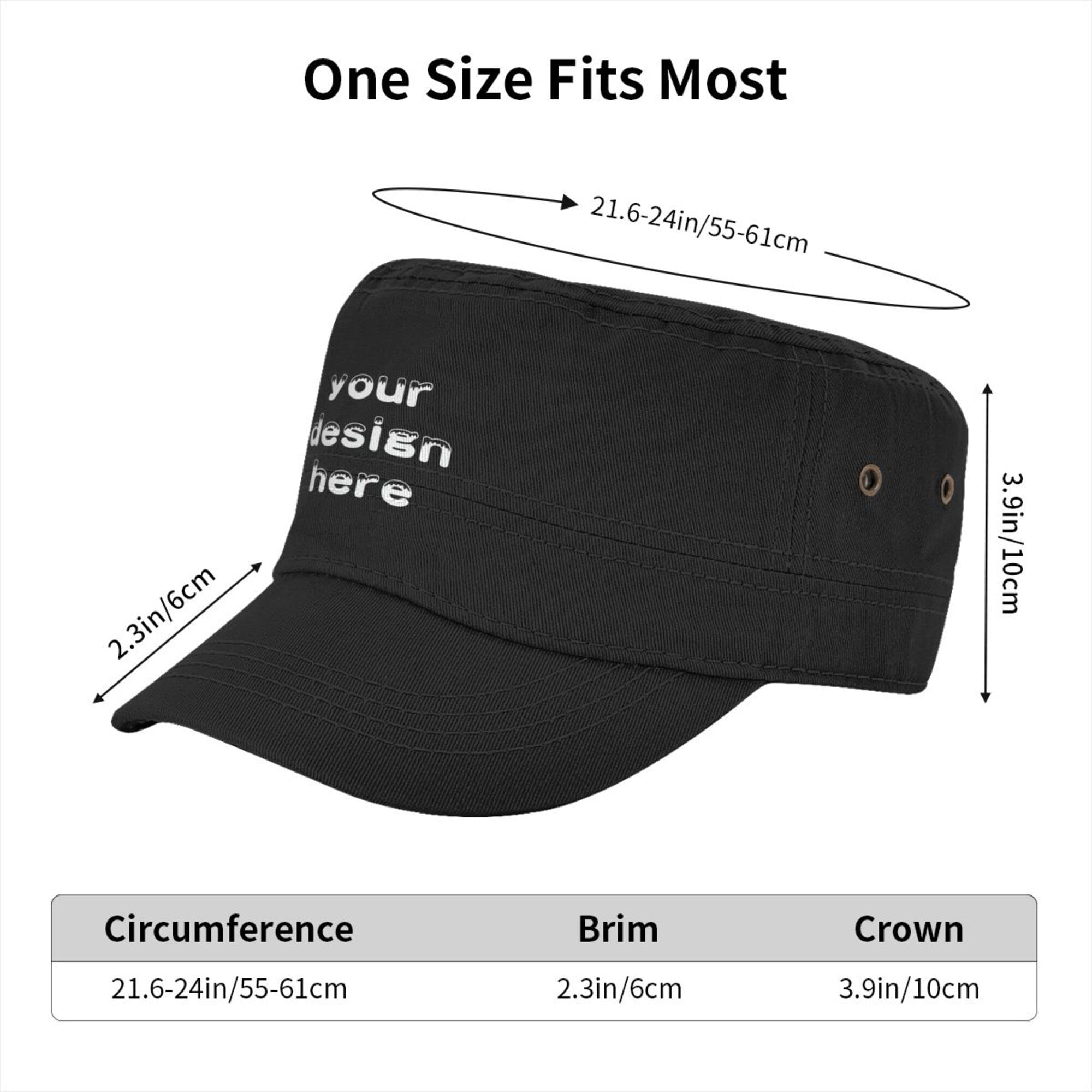 Custom Military Army Hat for Men Women,top hat Customized Flat Top Cap,Adjustable Cadet Army Hats Unisex Dad Caps Outdoor Sports Black