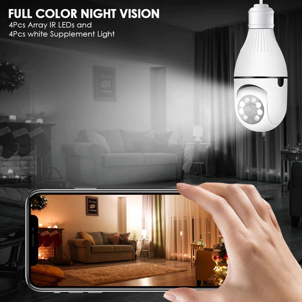 EVERSECU HD 2K 3.0MP Wireless PTZ Security Camera with E27 Light Connector, Motion Auto Tracking, 2 Way Audio, Spotlight Night Vision, ICSEE APP, WiFi Screw-in CCTV Camera