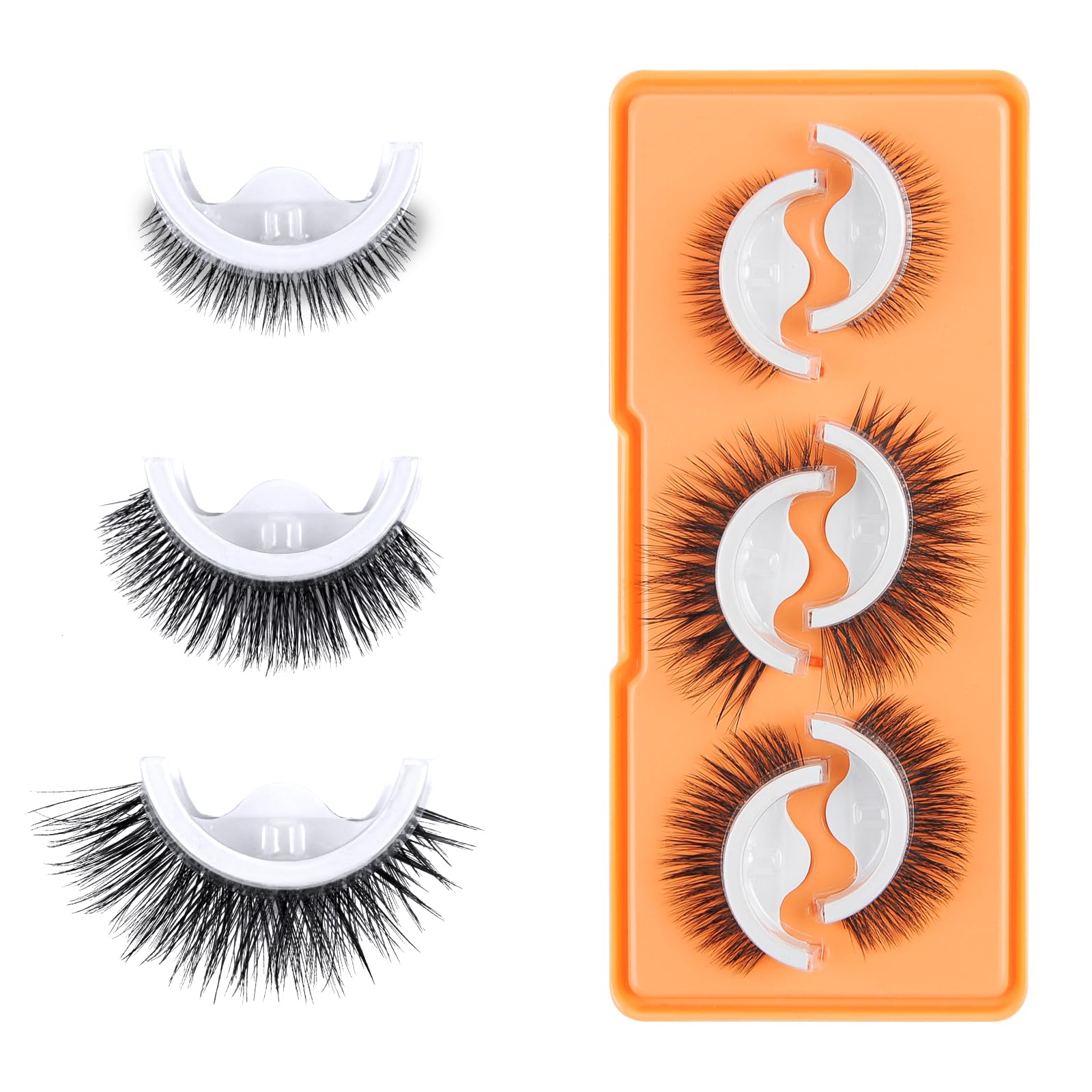 BYUVEVSR Self Adhesive Eyelashes 3 Pairs Glueless Lashes Natural Look Fluffy Mink Lash 8mm 10mm 12mm Self Sticking Eye Lashes 3D Mink Reusable NO Glue Adhesive Lashes