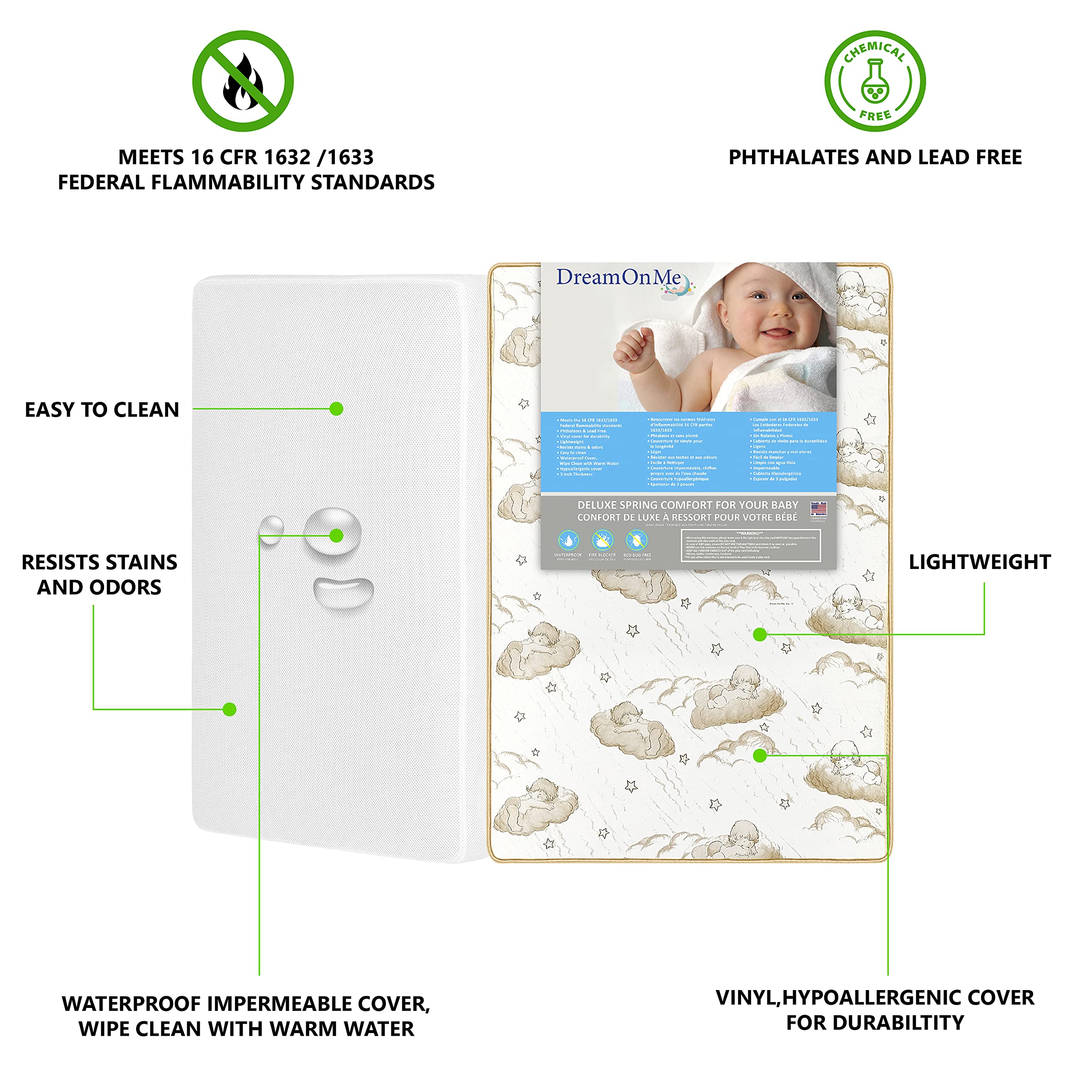 Dream On Me 2-In-1 Breathable Two-Sided Portable and Mini Crib Coil Mattress